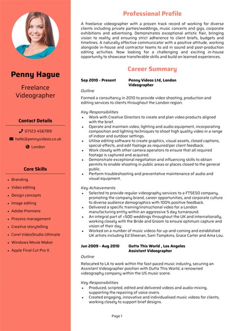 Freelance Videographer Cv Example Guide [land A Top Job]