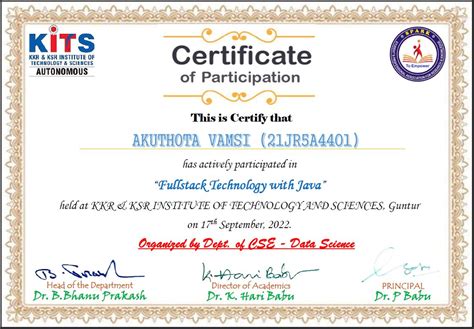 Completed Full Stack Technology With Java A Vamsi
