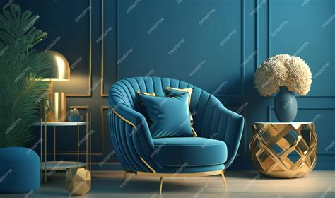 Premium Photo Elegant Blue Living Room Showcasing A Cozy Luxury