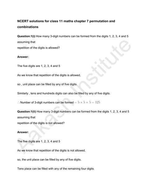 Ncert Class 11 Maths Permutations And Combinations Solutions
