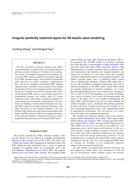 Pdf Irregular Perfectly Matched Layers For 3d Elastic Wave Modeling