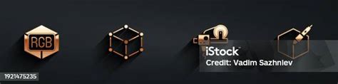 Rgb 및 Cmyk 색상 혼합 등각 투영 큐브 3d 프린터 및 긴 그림자가있는 3d 펜 도구 아이콘을 설정합니다 벡터 3차원 형태에 대한 스톡 벡터 아트 및 기타 이미지