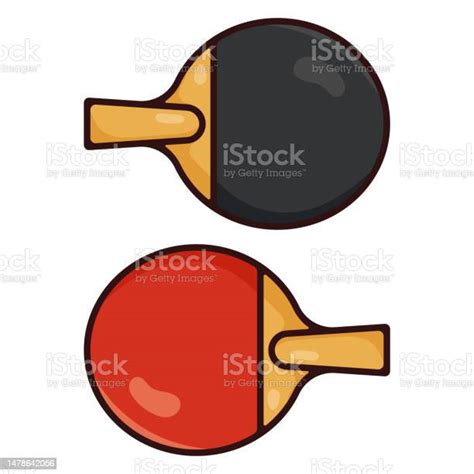 빨간색과 검은색 탁구 라켓과 공 만화 벡터 아이콘의 집합입니다 탁구 스포츠 장비 아이콘 개념 고립 된 벡터 일러스트 레이 션 Championship에 대한 스톡 벡터 아트