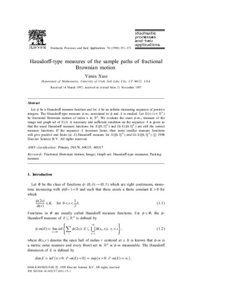 Pdf Hausdorff Type Measures Of The Sample Paths Of Fractional Brownian Motion