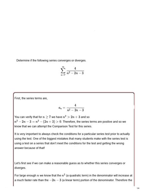 1 Solved Problem Limit Comparison Test Pdf Limit Mathematics