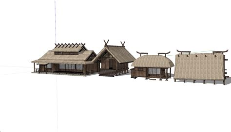 古代多规格木屋茅草房SU模型 其他住宅 土木在线