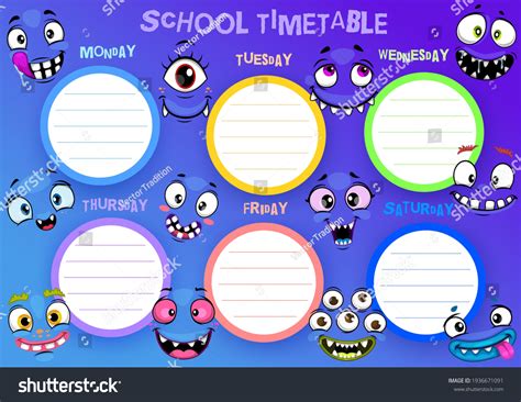 School Timetable Template Weekly Classes Vector Stock Vector Royalty