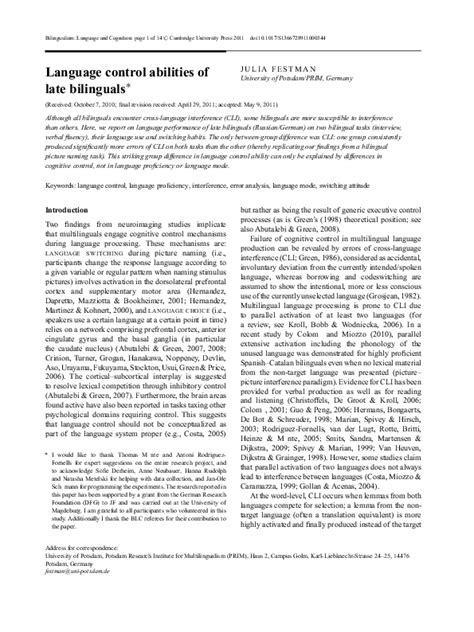 Language Control Abilities Of Late Bilinguals