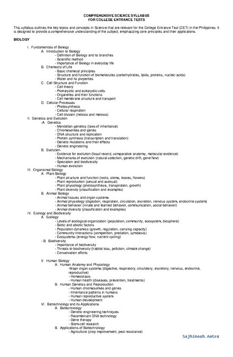 Cet Science Syllabus Comprehensive Science Syllabus For College Entrance Tests This Syllabus
