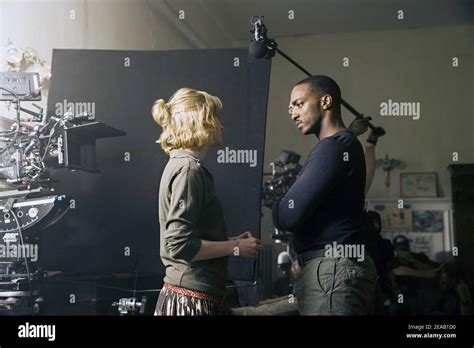 Outside The Wire From Left Emily Beecham Anthony Mackie On Set