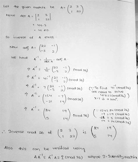 Solved Determine The Inverse Mod 26 Of Course Hero