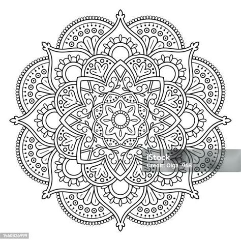 흰색 바탕에 검은색 선 만다라 라운드 장식 패턴입니다 인디언 아랍어 이슬람 장식 불교 문화 상징 색칠 공부 검은색에 대한 스톡 벡터 아트 및 기타 이미지 Istock