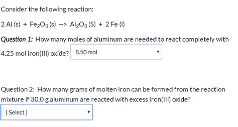 Solved Consider The Following Reaction 2 Al S Fe2o3 S