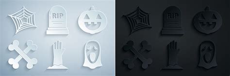 좀비 손 호박 교차 뼈 할로윈에 대한 재미 무서운 유령 마스크 Rip와 거미 웹 아이콘 삭제 표시를 설정합니다 벡터 먹기에 대한 스톡 벡터 아트 및 기타 이미지 Istock