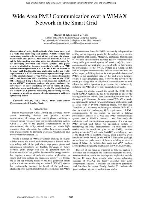 Pdf Wide Area Pmu Communication Over A Wimax Network In The Smart Grid