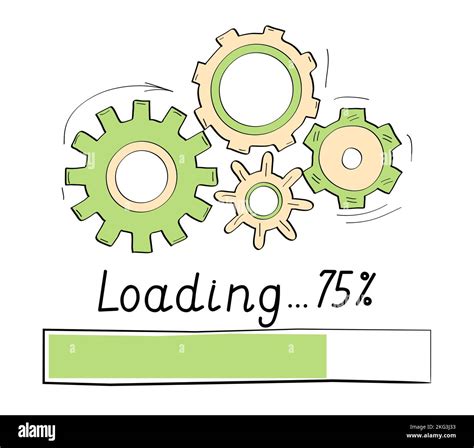gears rotates loading progress bar vector style in doodle style load