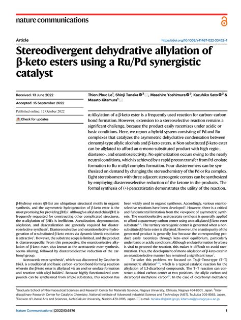 Pdf Stereodivergent Dehydrative Allylation Of β Keto Esters Using A