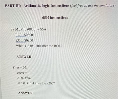 solved part iii arithmetic logic instructions feel free