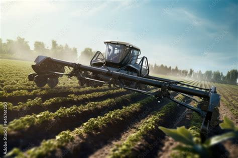Automated Robotic Harvester Harvesting Rows Of Crops Efficiently