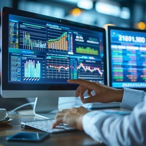 An Office Scene Shows An Analyst Analyzing Data On A Computer Screen Displaying Various Charts