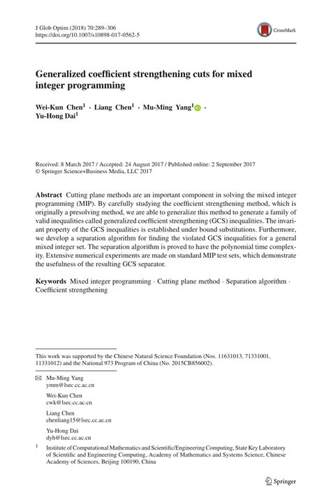 Pdf Generalized Coefficient Strengthening Cuts For Mixed Integer