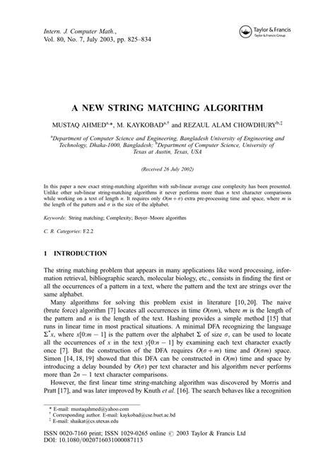 Pdf A New String Matching Algorithm