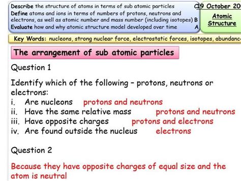 New Aqa As Chemistry Topic 1 Atomic Structure And Isotopes Teaching