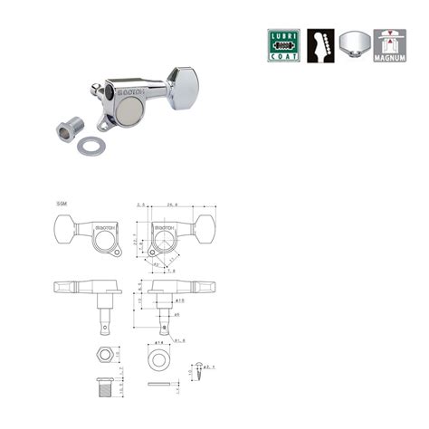 Колки для электрогитары и акустической гитары : Gotoh SGM MG-07C CHROME 6R