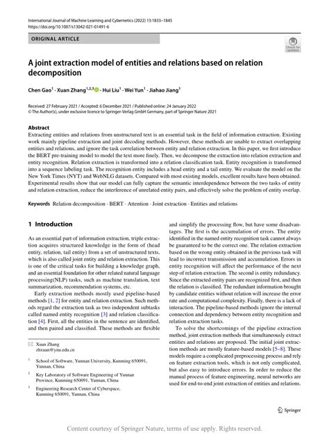 A Joint Extraction Model Of Entities And Relations Based On Relation Decomposition Request Pdf
