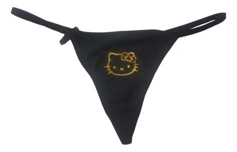 Tanga Hilo Lencería Interior Hello Kitty Dama Negro Unitalla Meses