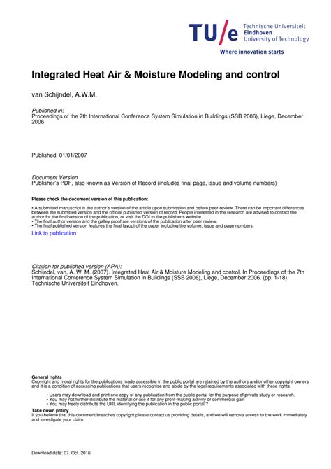 Pdf Integrated Heat Air And Moisture Modeling And Control