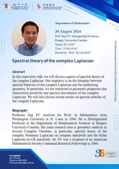 Spectral Theory Of The Complex Laplacian Faculty Of Science And Technology University Of Macau