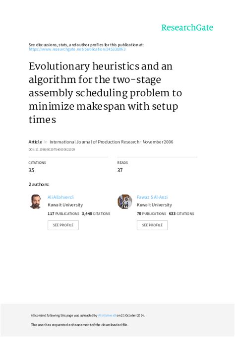 Pdf Evolutionary Heuristics And An Algorithm For The Two Stage