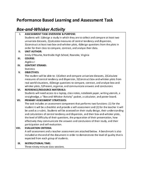 Fillable Online Performance Based Learning And Assessment Task