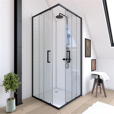 Paroi Douche 90x90 Noire Mat Verre Trempé 6 Mm