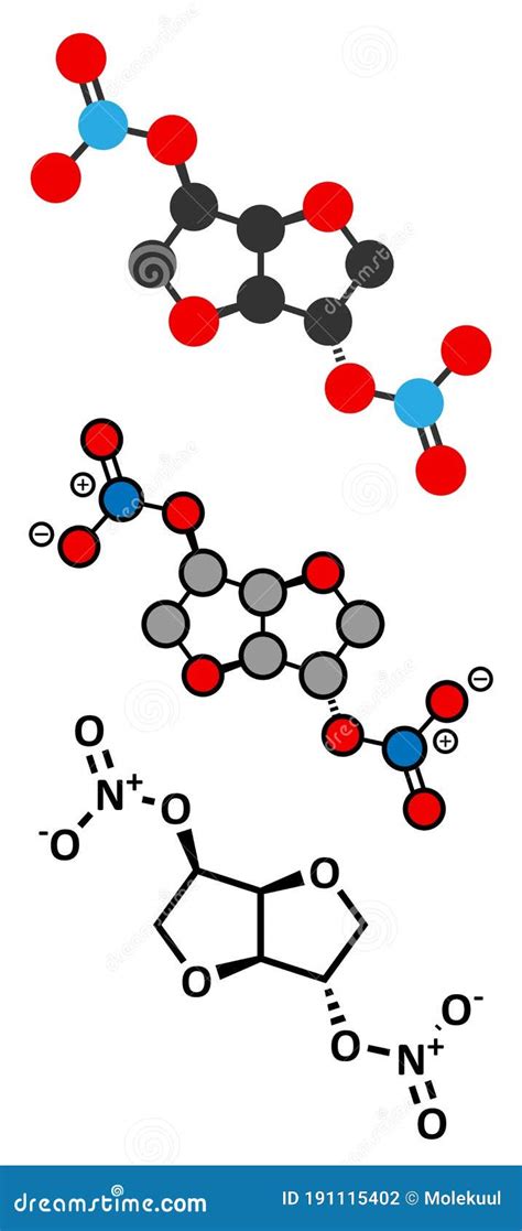 Isosorbide Dinitrate Molecule Structural Chemical Formula Ball And Stick Model Isolated Image