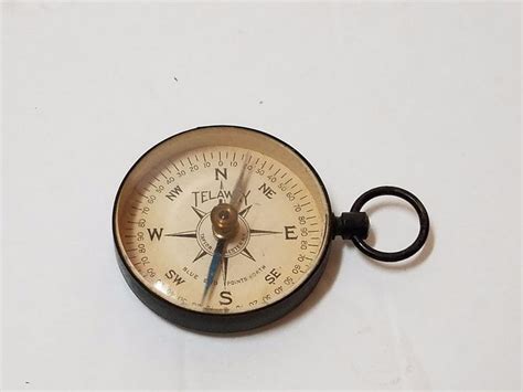 Vtg Antique Taylor Telaway Compass Black Brass Glass Faced Pocket