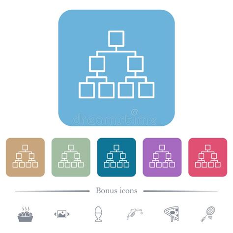 Organizational Chart Down Outline Flat Icons On Color Rounded Square Backgrounds Stock