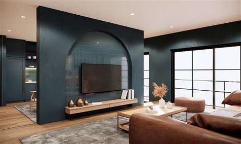 현대적인 클래식 아파트와 트렌디한 가구의 세련된 거실 인테리어 가정 장식 짙은 녹색 벽 3d 렌더링 3d 그림 0명에 대한 스톡 사진 및 기타 이미지 Istock