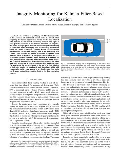Pdf Integrity Monitoring For Kalman Filter Based Localization