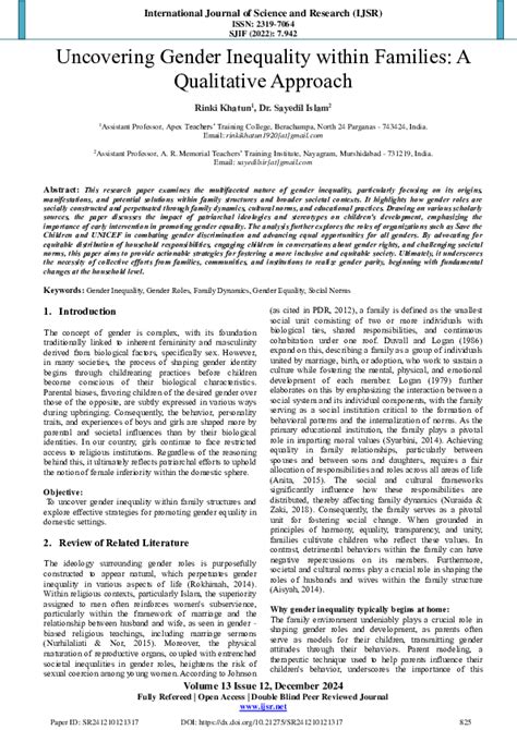 Pdf Uncovering Gender Inequality Within Families A Qualitative Approach