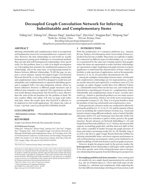 Pdf Decoupled Graph Convolution Network For Inferring Substitutable And Complementary Items