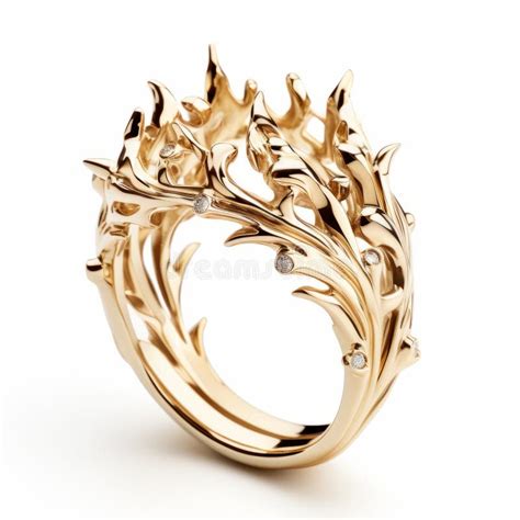 Futuristic Fantasy Gold Ring With Diamond Detailing Stock Illustration