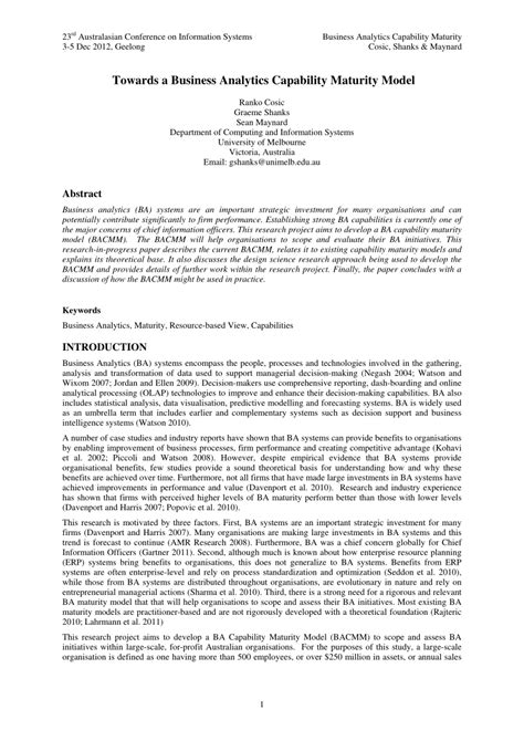 PDF Towards A Business Analytics Capability Maturity Model