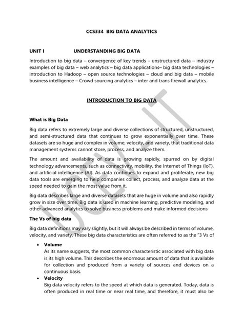 Ccs334 Big Data Analytics Overview Pdf Big Data Analytics