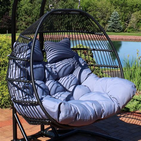 Sunnydaze Liza Loveseat Egg Chair With Cushions Comfy Bohemian Style