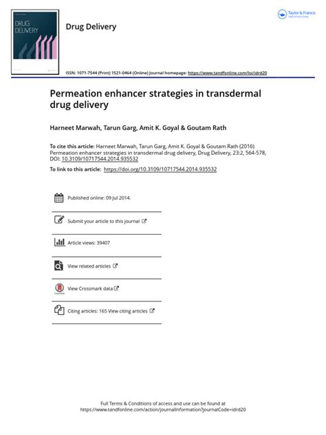 Permeation Enhancer Strategies In Transdermal Drug Delivery Pdf Chemistry Chemical Substances