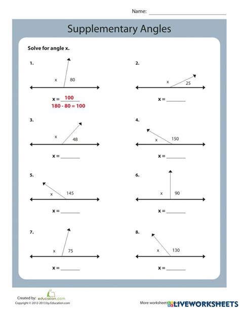 Complementary And Supplementary Angles Online Exercise For Live Worksheets Library
