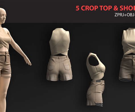 Artstation 5 Crop Top And Jean Shorts Outfit Pack Vol03 Marvelous