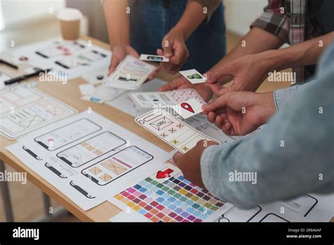 Close Up Ux Developer And Ui Designer Brainstorming Interface Wireframe Designcreative Digital